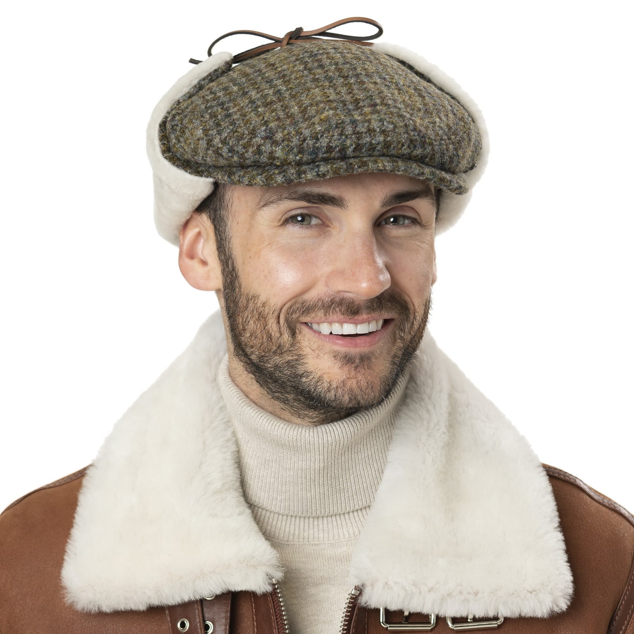 Harris Tweed Flat Cap with Ear Flaps by Lierys --> Shop Hats, Beanies ...