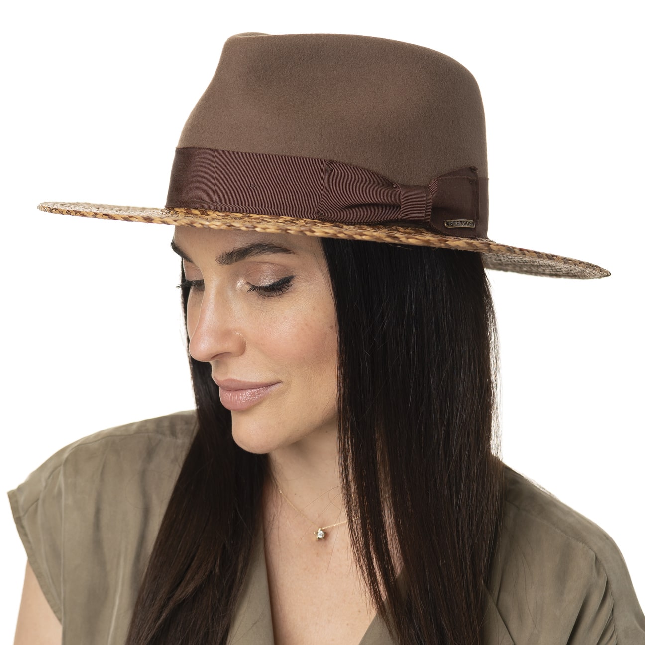 Wool Crown Hat with Straw Brim by Stetson - 119,00